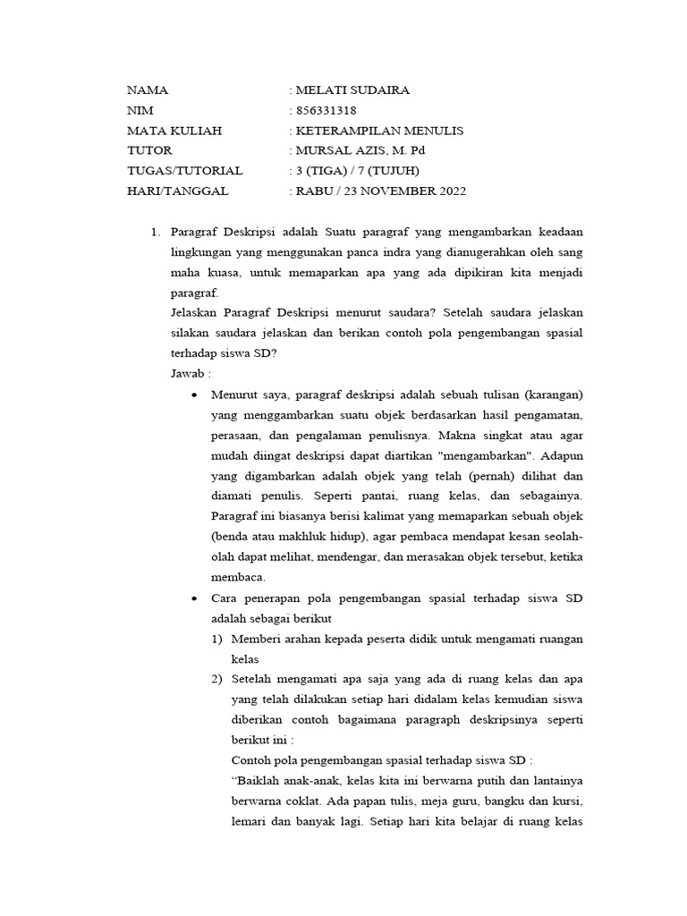 Tugas 3 Keterampilan Menulis Melati Sudaira (856331318) | PDF