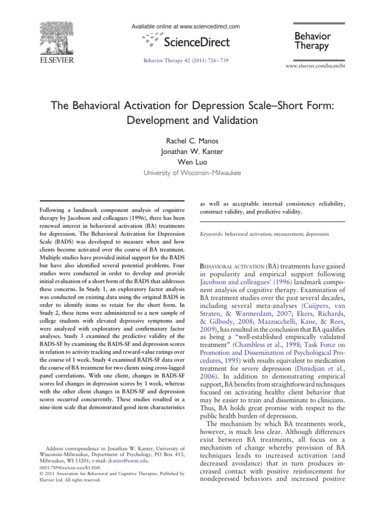 BADS-Short Form: Development & Validation | PDF | Validity (Statistics) | Factor Analysis