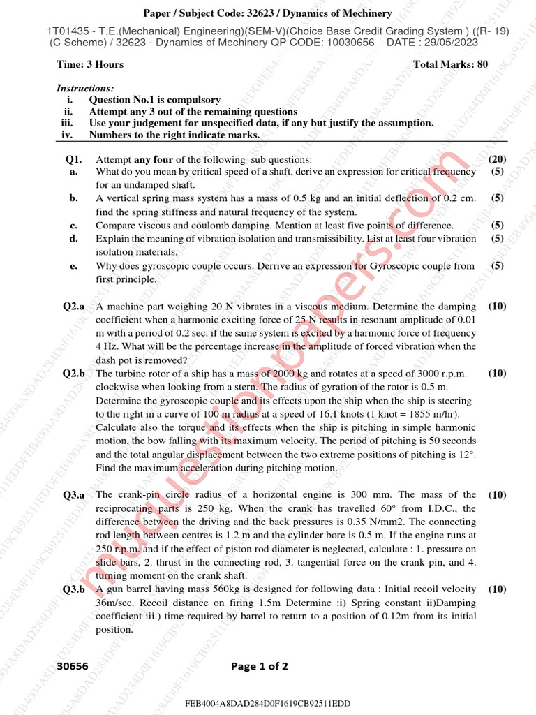 Be - Mechanical Engineering - Semester 5 - 2023 - May - Dynamics of ... Be - Mechanical Engineering - Semester 5 - 2023 - May - Dynamics of ...