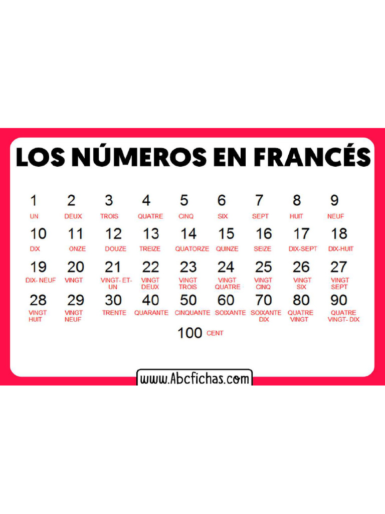 Numeros en Frances Del 1 Al 100 | PDF