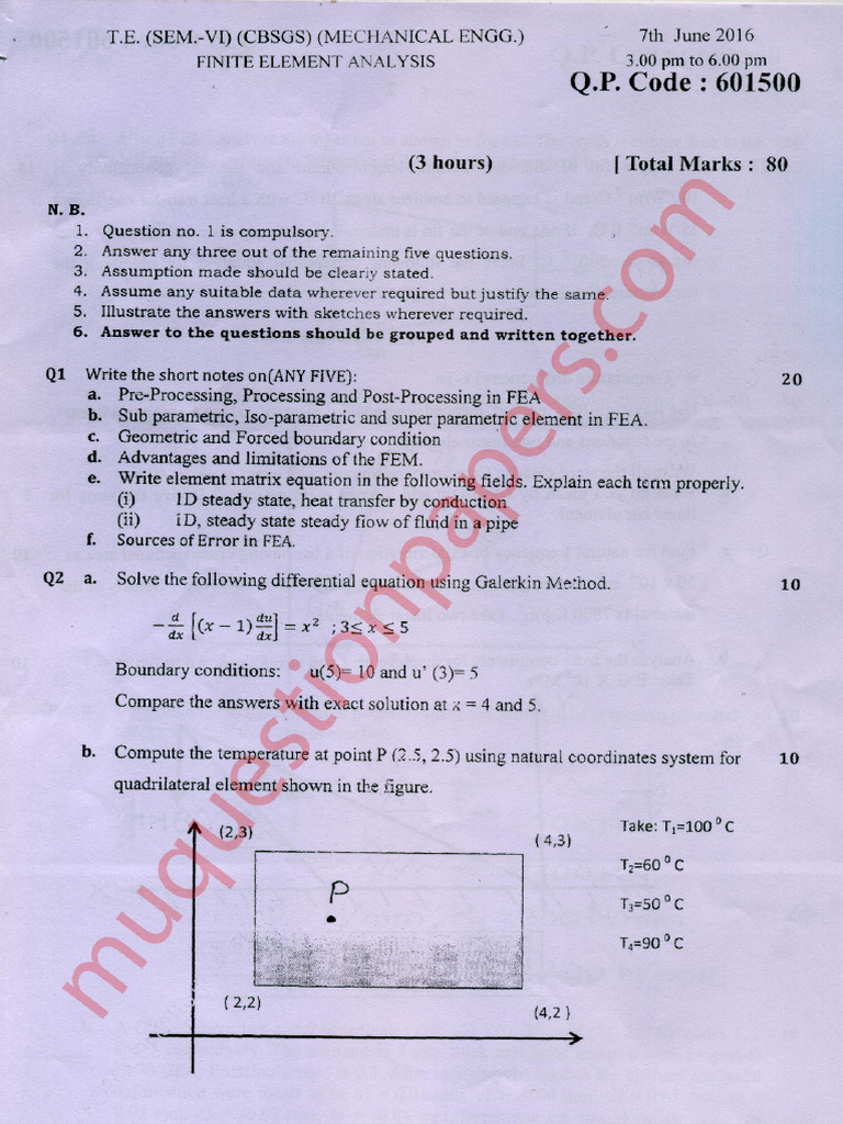 Te-Mech Sem6 Fea May16 | PDF