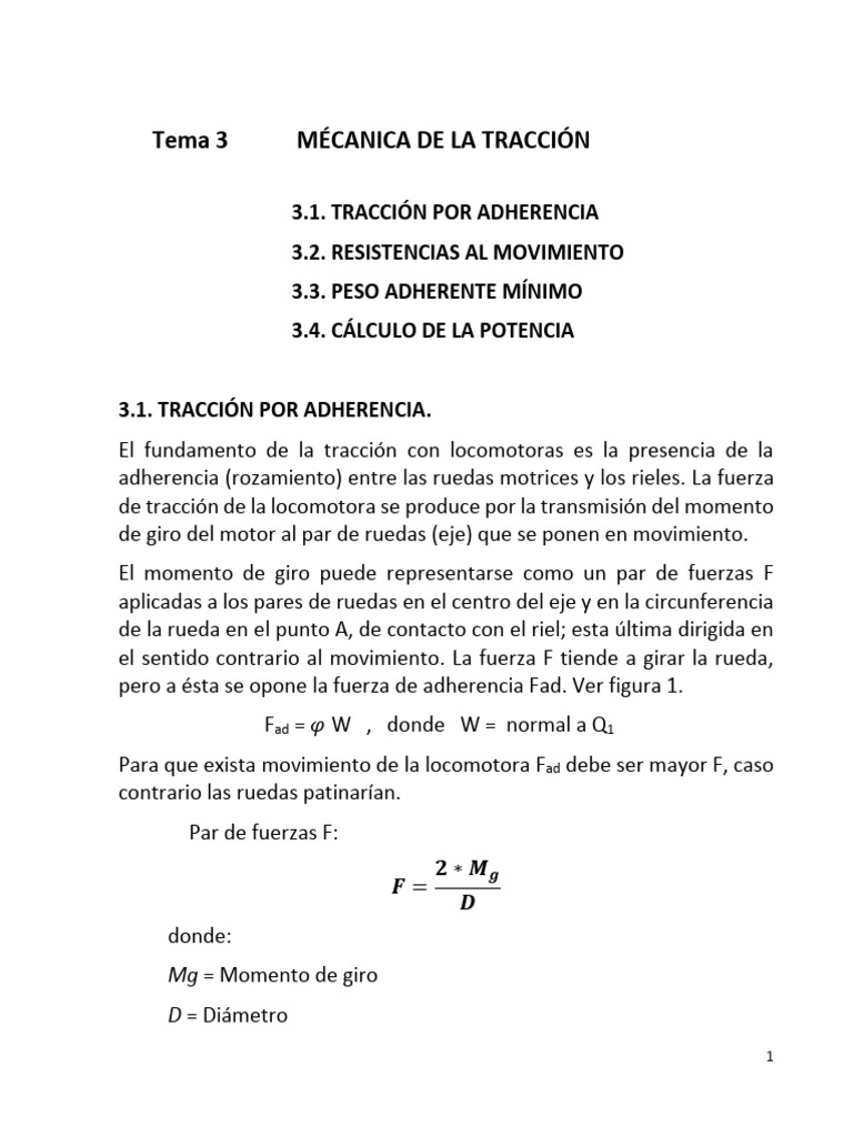 Tema 3 MÉCANICA DE LA TRACCIÓN | PDF | Tren | Arrastrar (Física)