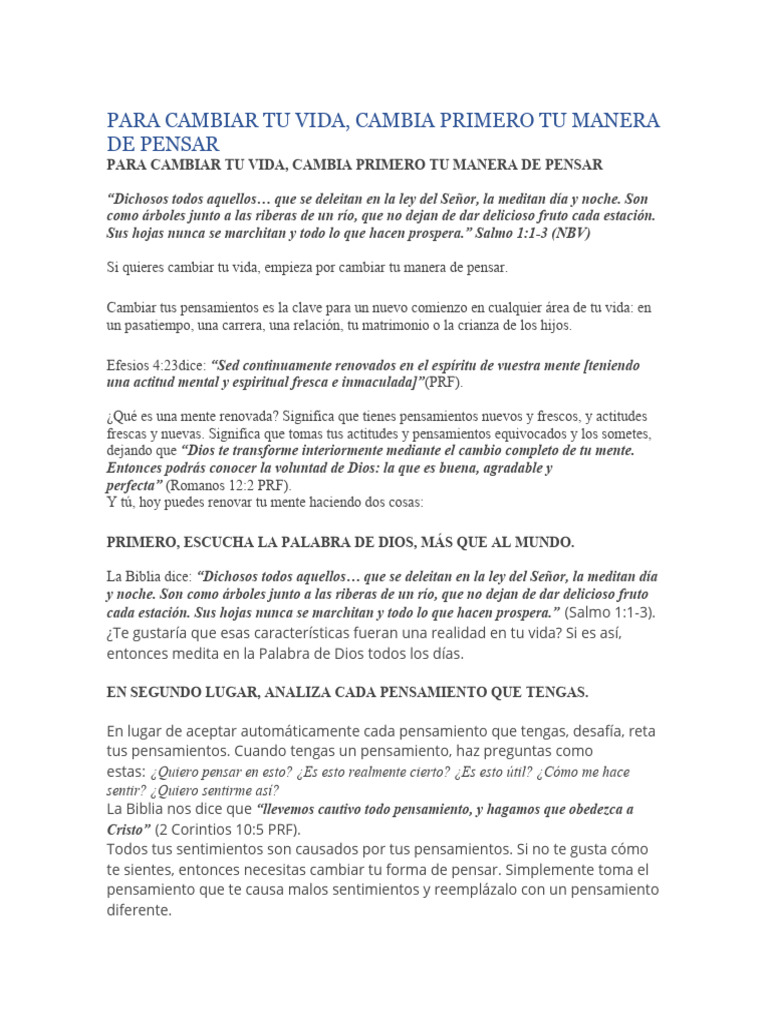 Cambia Tu Manera de Pensar | PDF | Pensamiento | Dios