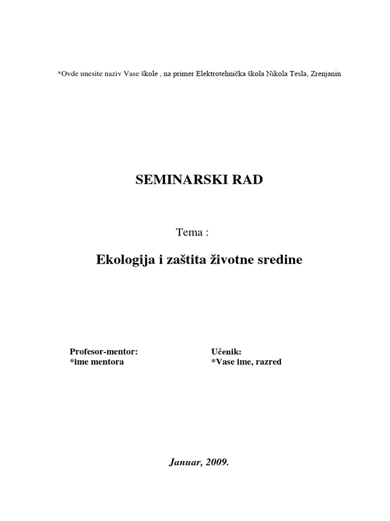 Ekologija I Zastita Zivotne Sredine | PDF