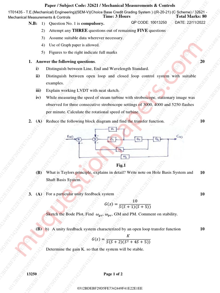 Be - Mechanical Engineering - Semester 5 - 2022 - December - Mechanical Measurements and ...