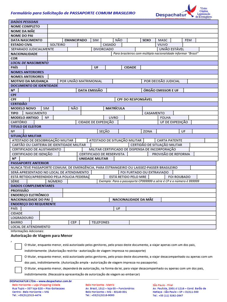 Formulario - Passaporte | PDF | Governo e personalidade | Brasil