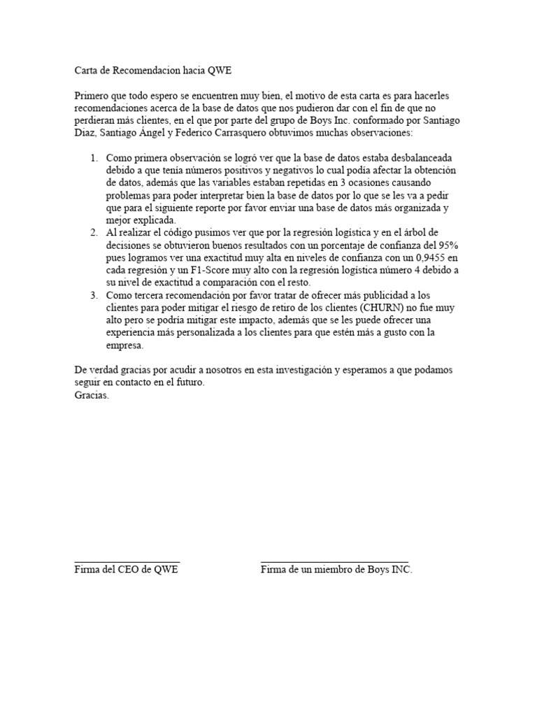 Carta de Recomendacion QWE | PDF