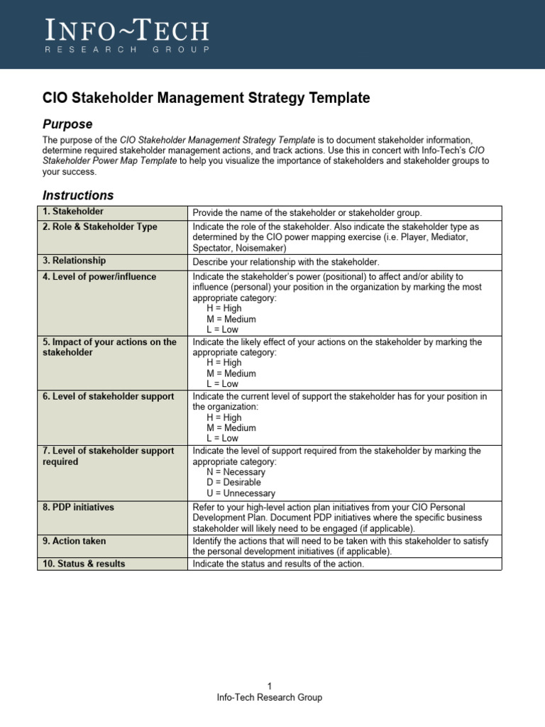 CIO Stakeholder Management Template | PDF | Business