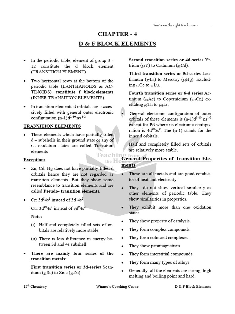 D F Block Elements | PDF | Transition Metals | Lanthanide