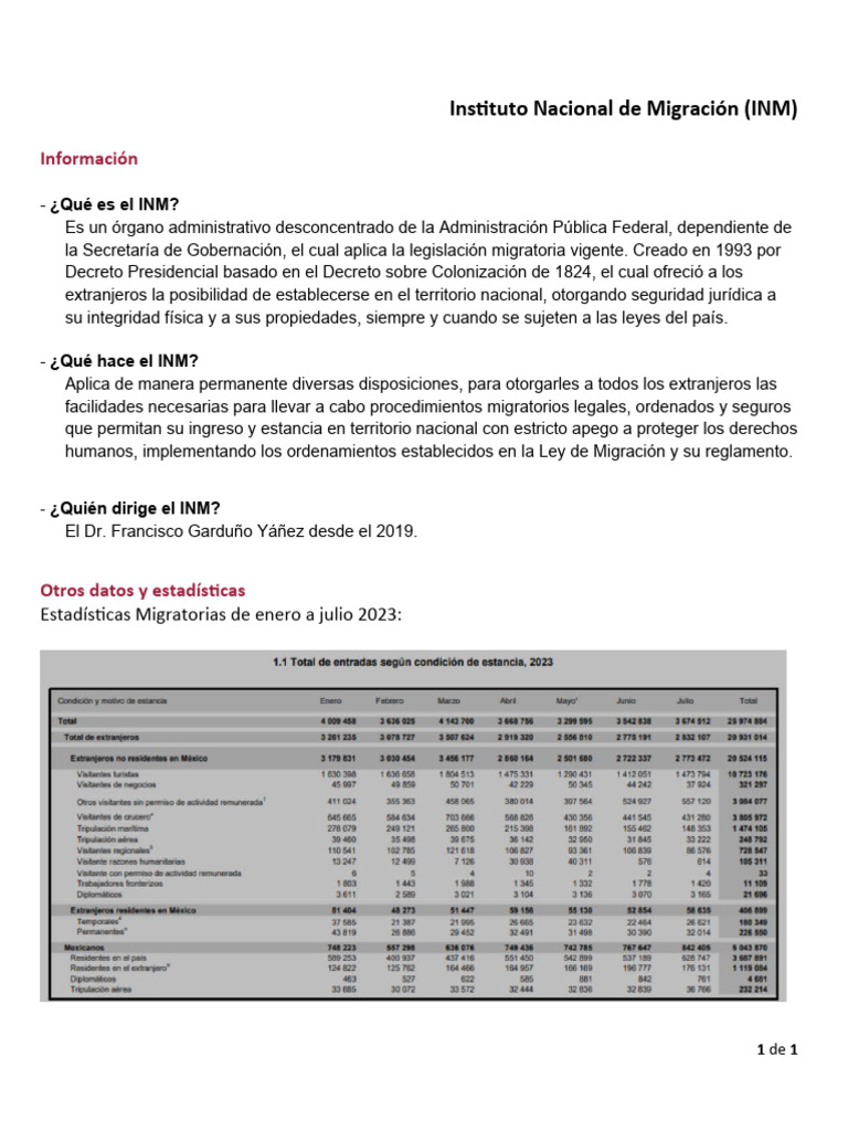 Instituto Nacional de Migración (INM) | PDF