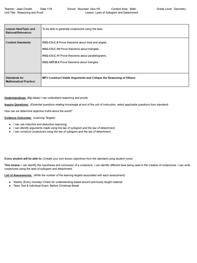 11 8 Lesson Plan Geometry Jessi Chollet | PDF | Mathematical Proof ...