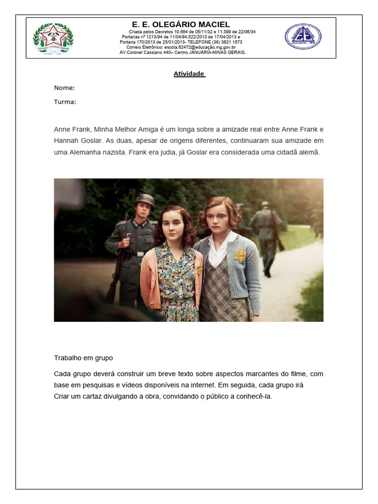 Atividade Anne Frank | PDF