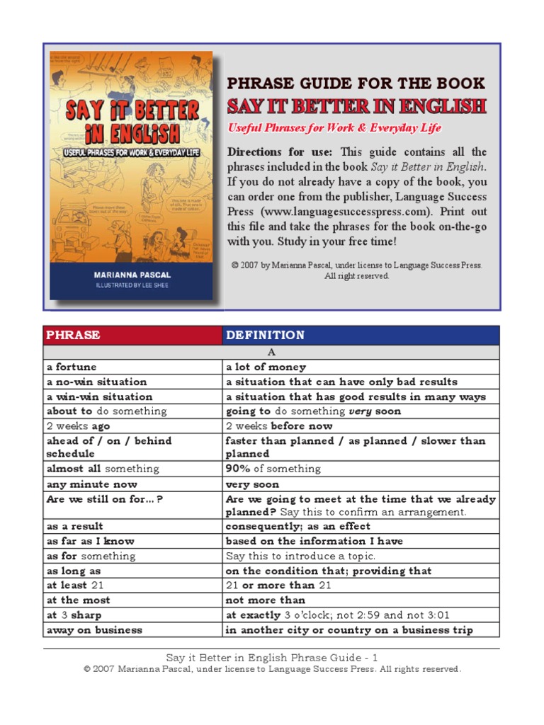 Say It Better in English: Phrase Guide For The Book | PDF
