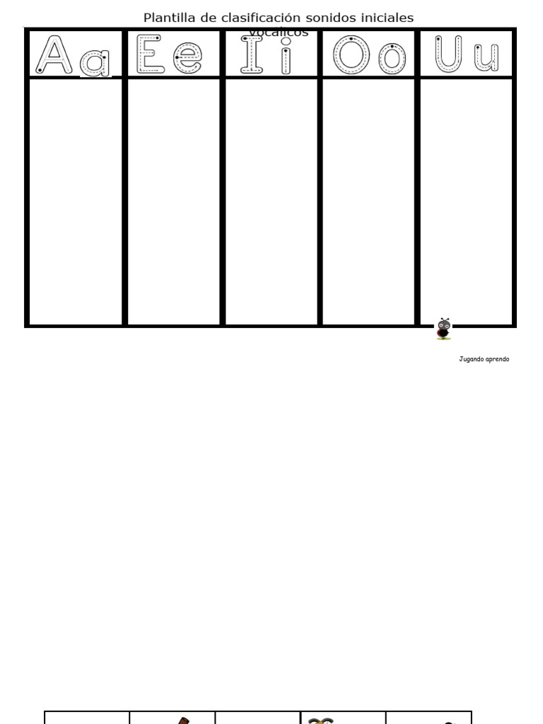 Plantilla y Fichas Para Clasificar Sonidos Iniciales Vocálicos | PDF