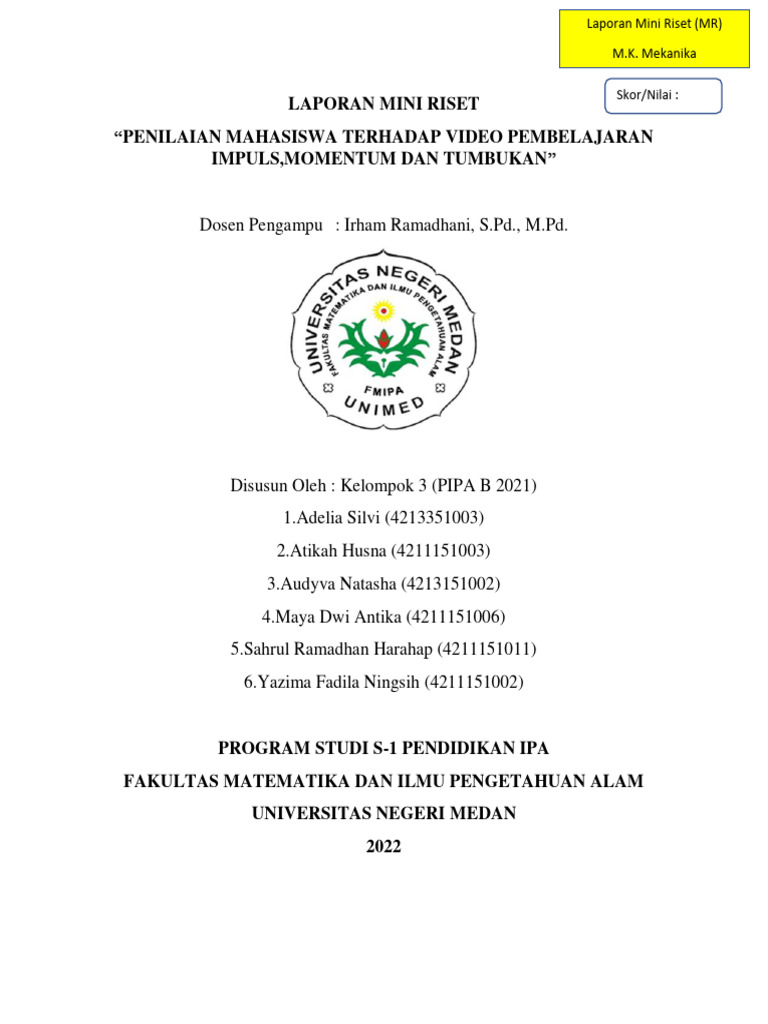 Mini Riset Mekanika - Kelompok 3 (PIPA B 2021) | PDF
