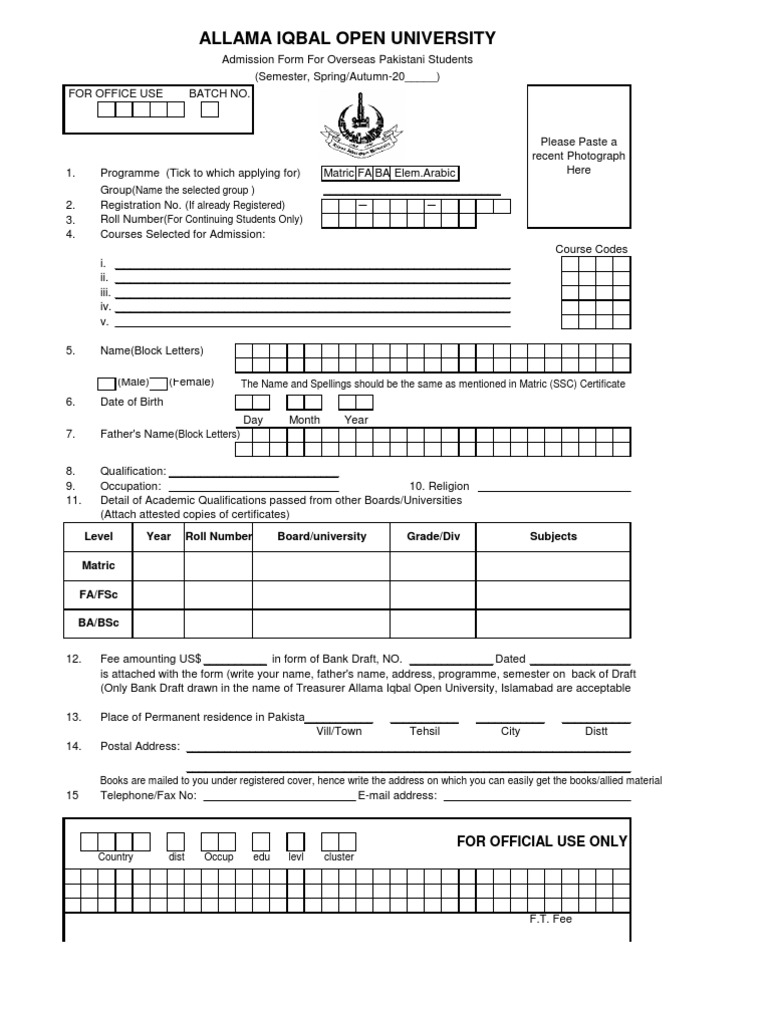 Admission Form Overseas A11 | PDF