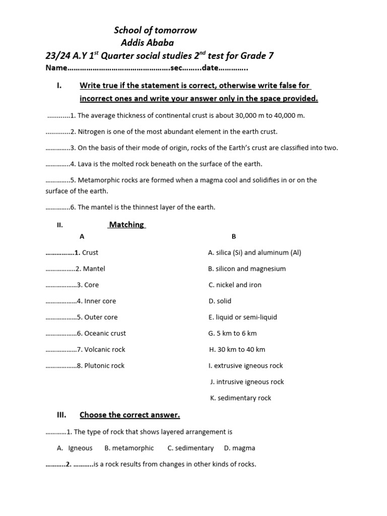 Grade 7 SO - ST 2ND TEST | PDF | Rock (Geology) | Igneous Rock