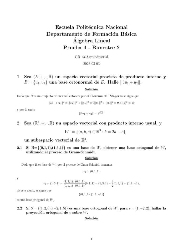 Prueba 4 AL | PDF | Ortogonalidad | Espacio vectorial