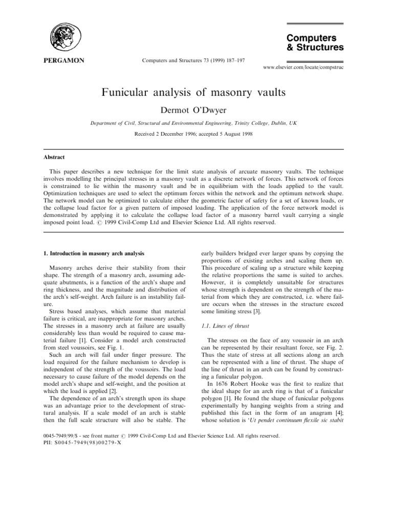 Funicular Analysis of Masonry Vaults: Dermot O'Dwyer | PDF | Force ...