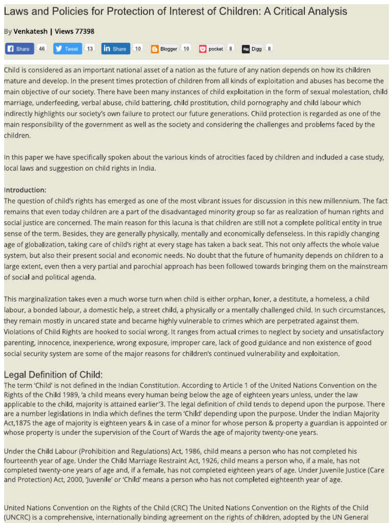 Laws and Policies For Protection of Interest of Children A Critical ...