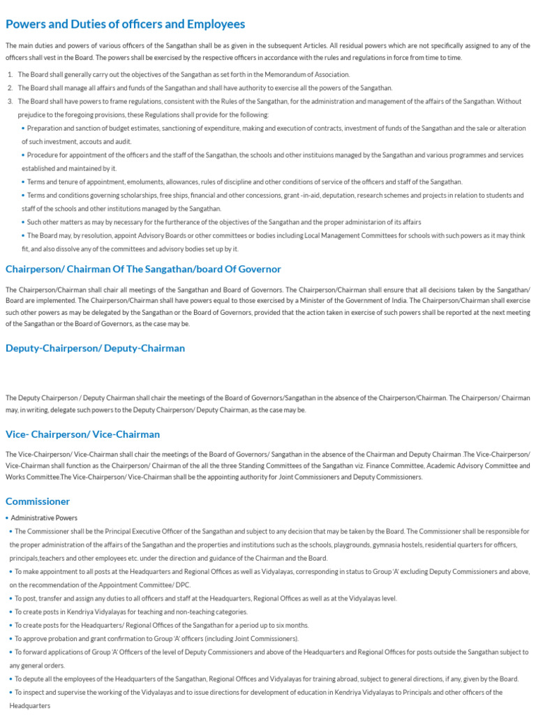 KVS Administrative Powers and Duties | PDF | Teachers | Business