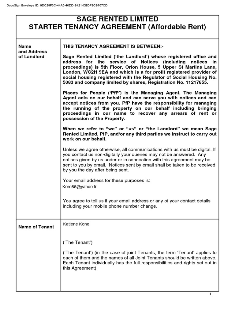Starter Tenancy Agreement SE26 5FJ | PDF | Leasehold Estate | Landlord