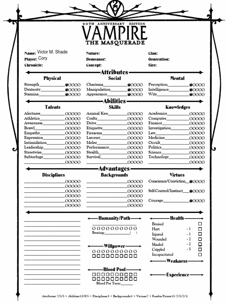 v20 Character Sheet | PDF