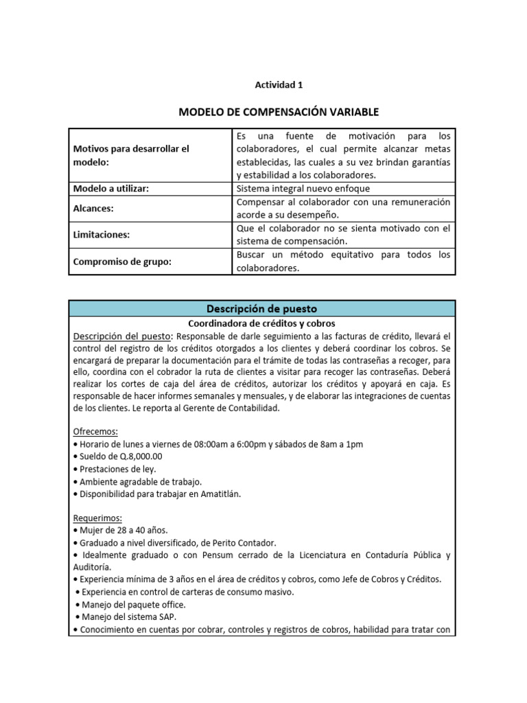 Modelo de Compensación Variable | PDF