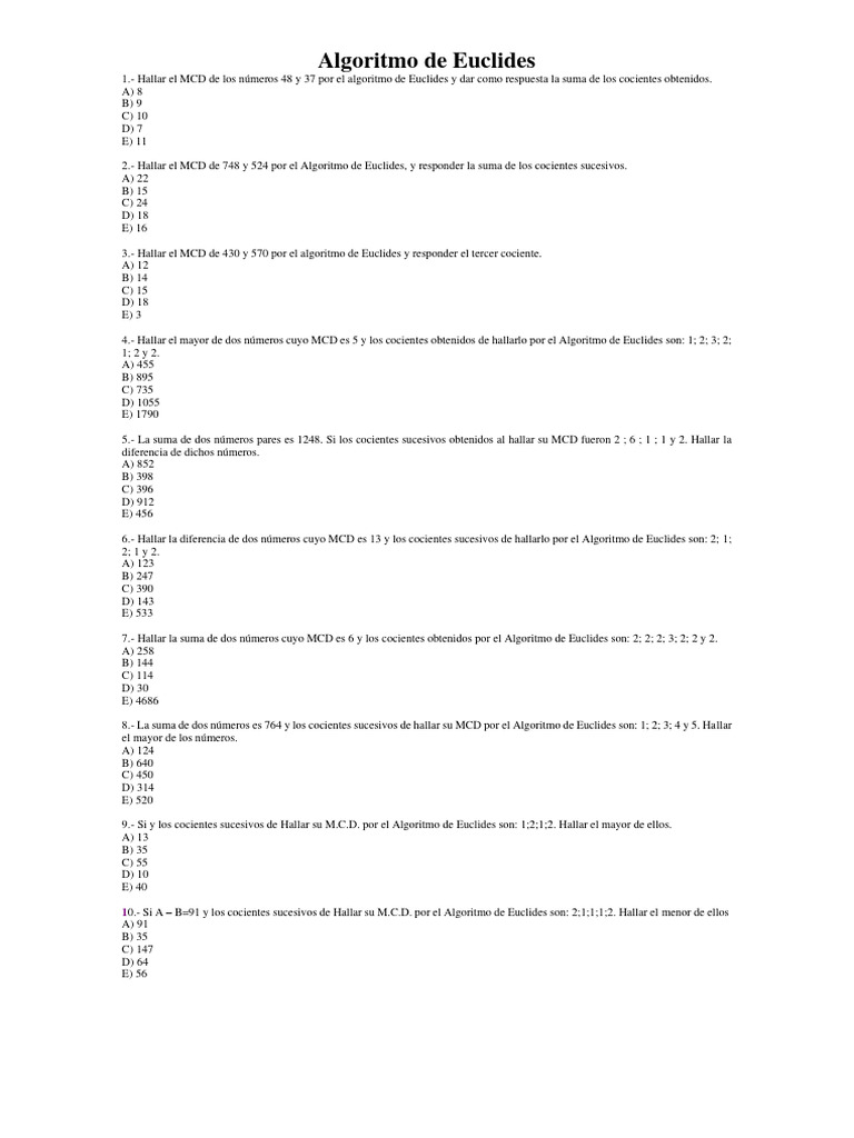 Algoritmo de Euclides | PDF