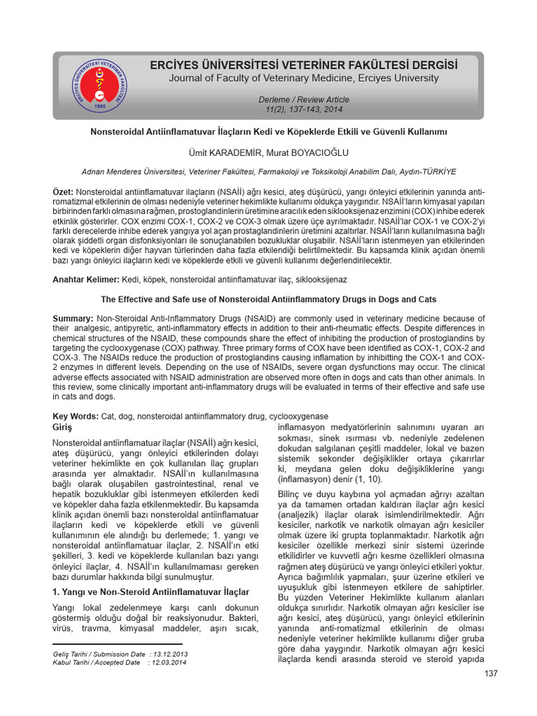 Nonsteroidal Antiinflamatuvar - La - Lar - N Kedi Ve K - Peklerde Etkili Ve G - Venli Kullan - M ...