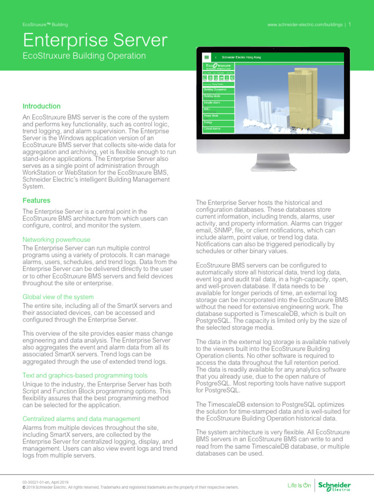 Enterprise Server - EcoStruxure Building Operation Specification Sheet ...