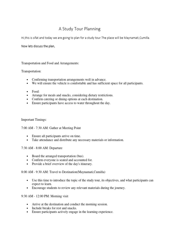 Study Tour Plan for Maynamati | PDF