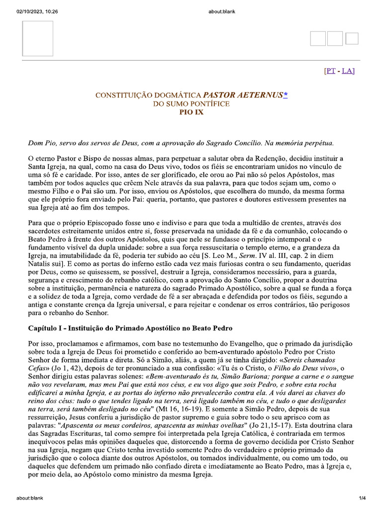 Constituicao Dogmatica Pastor Aeternus Pio IX | PDF