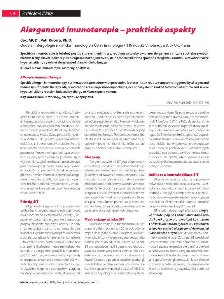 Alergenová Imunoterapie - Praktické Aspekty | PDF