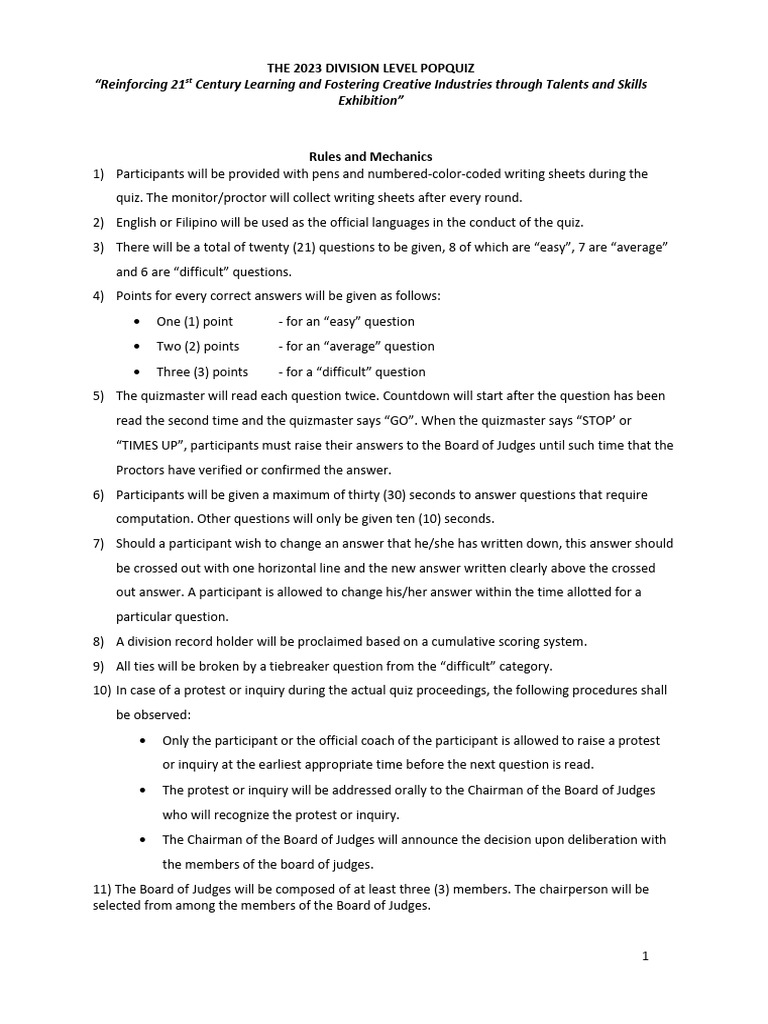 DIVISION LEVEL POPQUIZ 2023-c | PDF | Family Planning | Demography