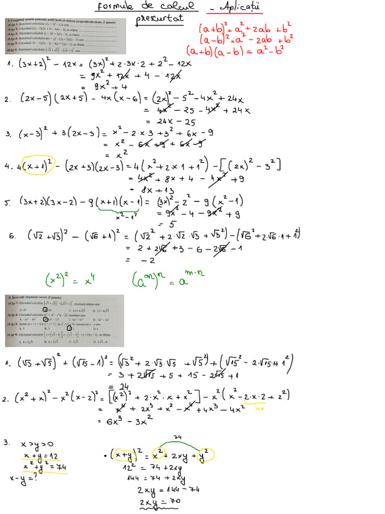 Aprofundare Formule de Calcul Prescurtat Saptamana 8 | PDF