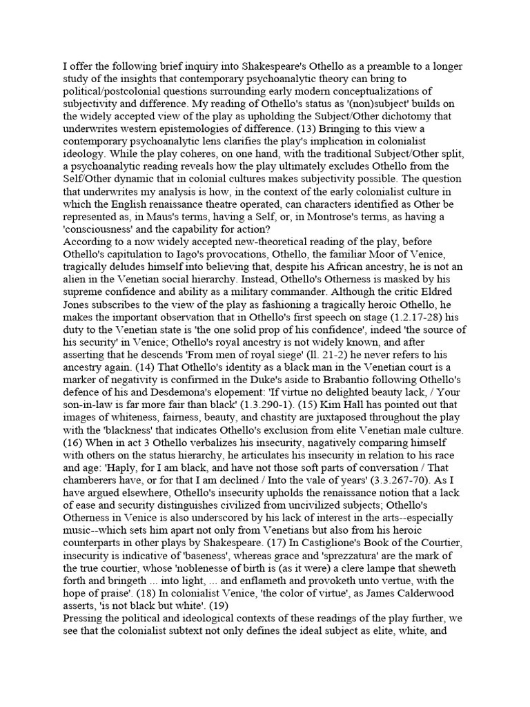 I Offer The Following Brief Inquiry Into Shakespeare | PDF | Othello ...
