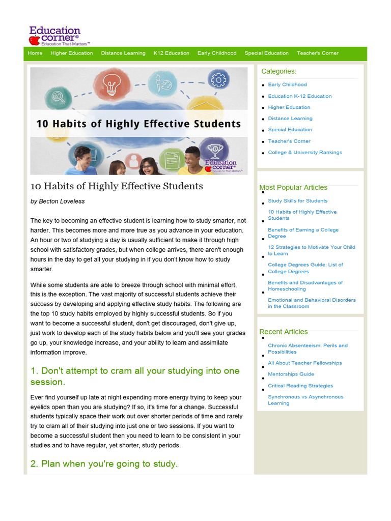 Study Habits of Highly Effective Students | Download Free PDF ...