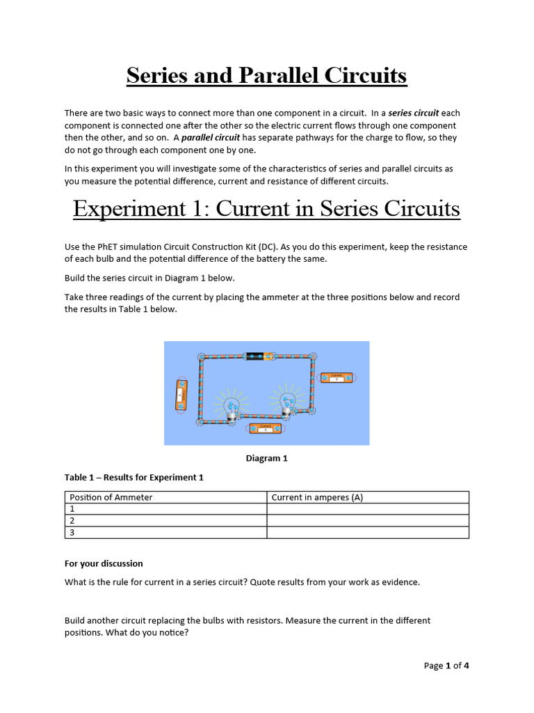 Series & Parallel Circuits Instruction Sheet | PDF | Series And Parallel Circuits | Voltage