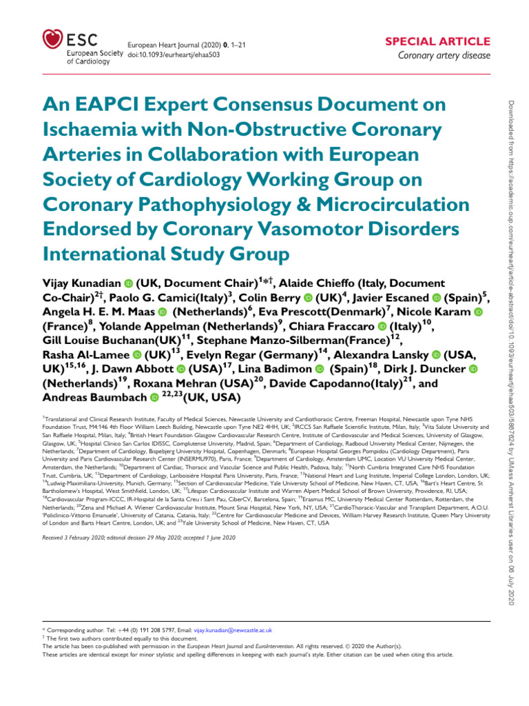 Inoca Esc 2020 | PDF | Coronary Artery Disease | Ischemia