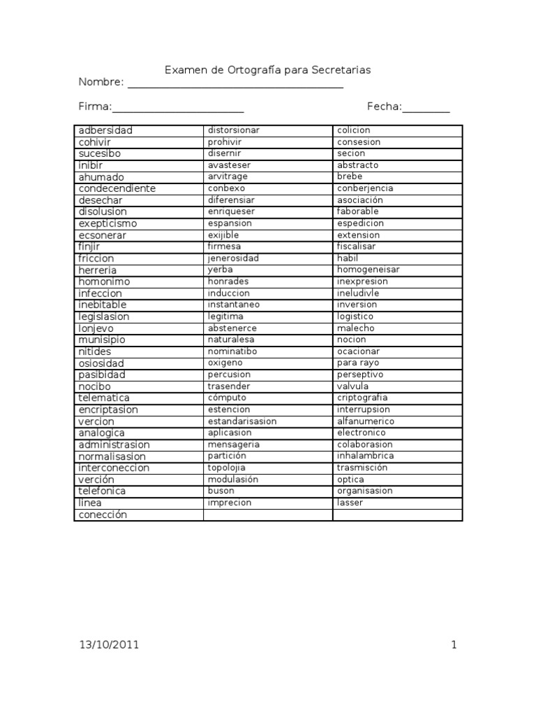 Examen de Ortografía para Secretarias | PDF