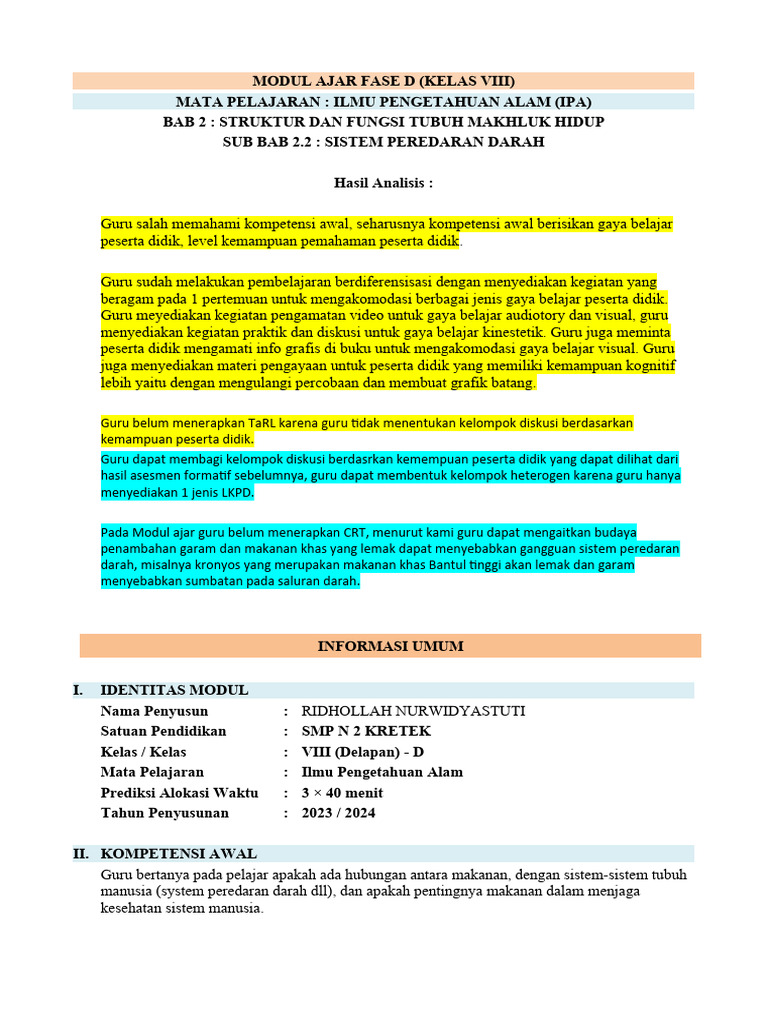 Analisis Modul Ajar Diferensiasi, TaRL, CRT | PDF