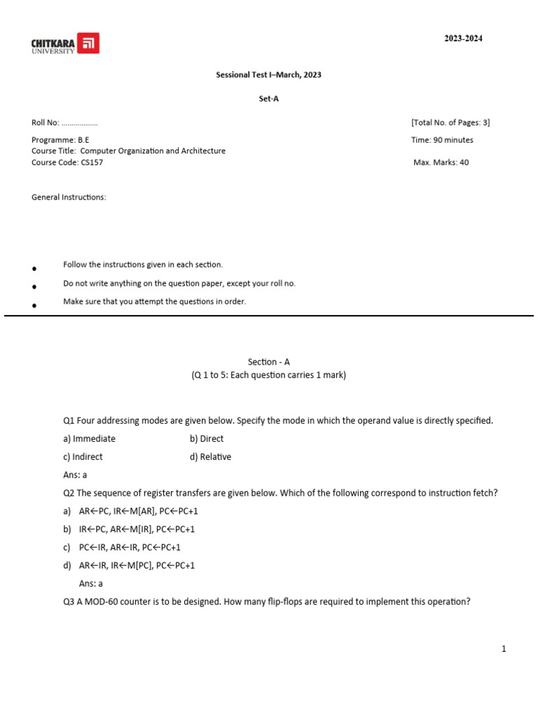 Solution ST1 Set A | PDF | Computing | Computer Architecture