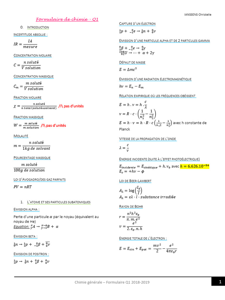 Formulaire Q1 (2018-2019) | PDF | Quantité | Métrologie