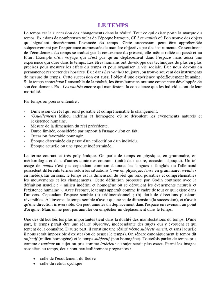 Courssynthese Le Temps | PDF | Temps | Transcendance