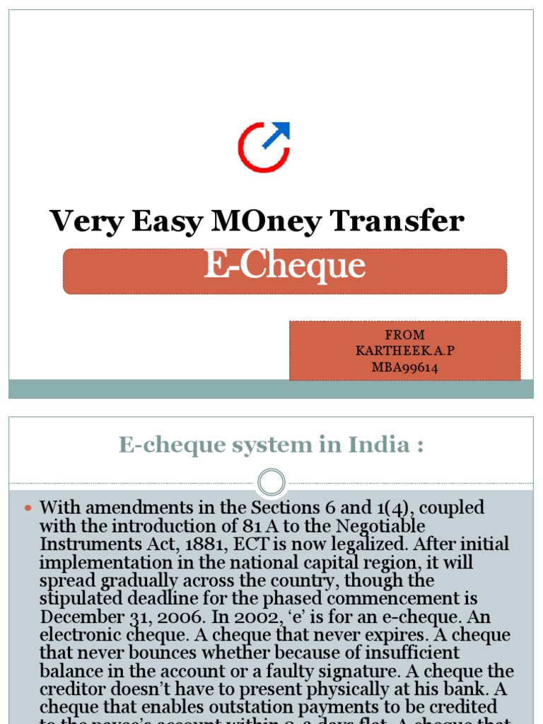 Very Easy Money Transfer: E-Cheque | PDF