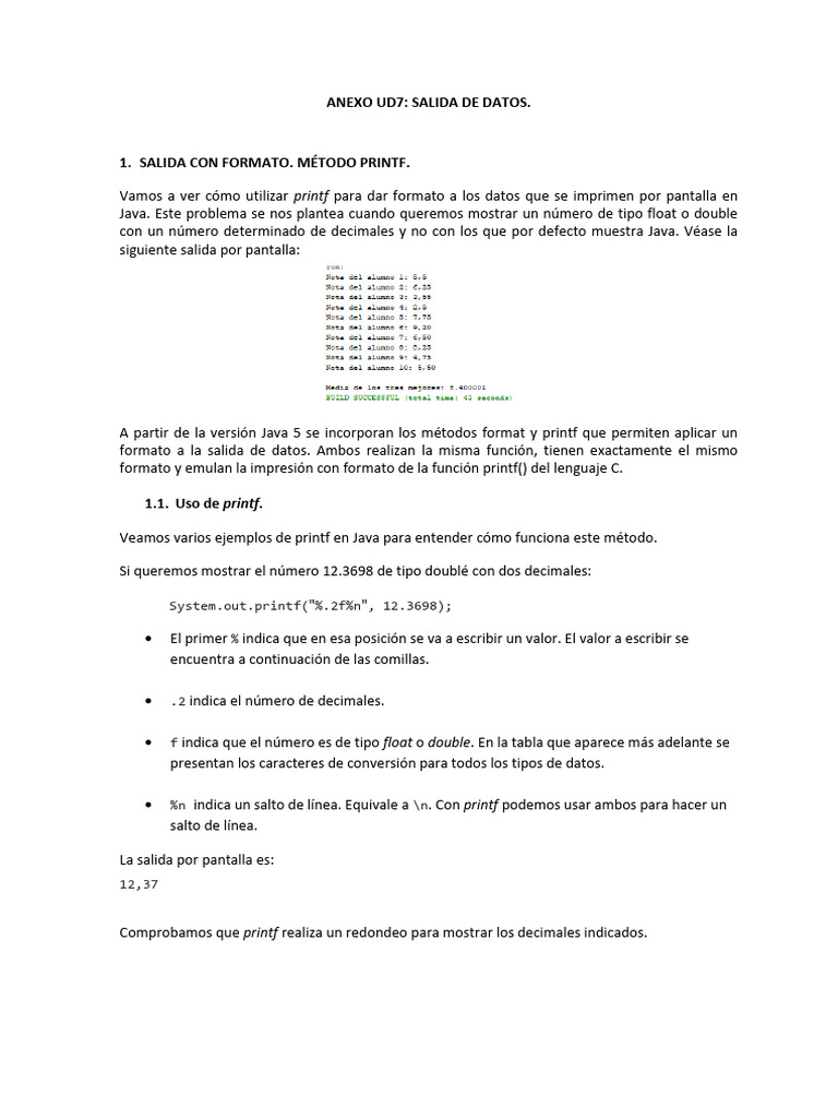 ANEXO UD3 Salida de Datos | PDF | Java (lenguaje de programación ...