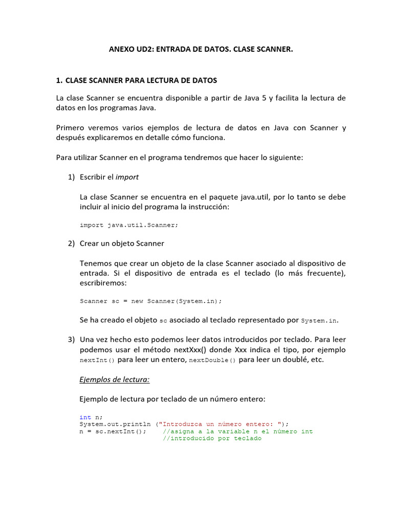 Uso de Scanner en Java | PDF | Java (lenguaje de programación) | Programación