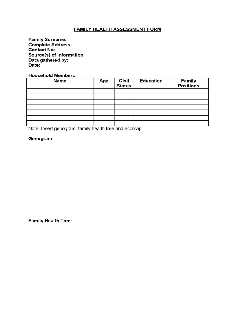 FAMILY-HEALTH-ASSESSMENT-FORM | PDF | Family | Cardiovascular Diseases
