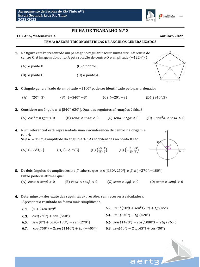FT3 Razoes Trigonometricas Angulos Generalizados | PDF | Trigonometria | Ângulo